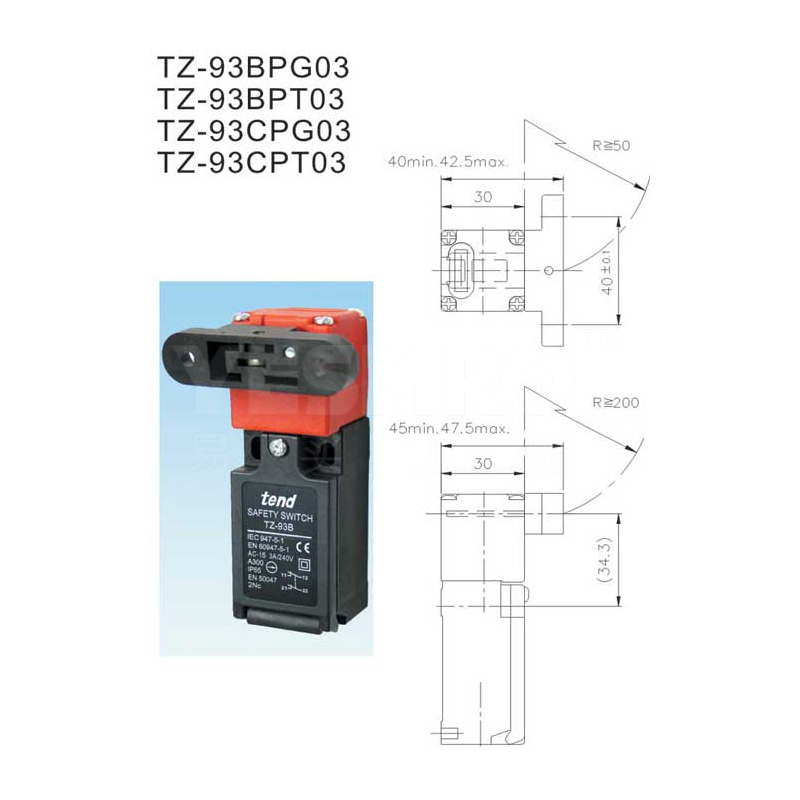 天得 TEND TZ系列 门式安全门开关 TZ-93BPG03 2常闭 摆动钥匙 门式安全开关 PG13.5*P1.5 DV2921【价格 ...