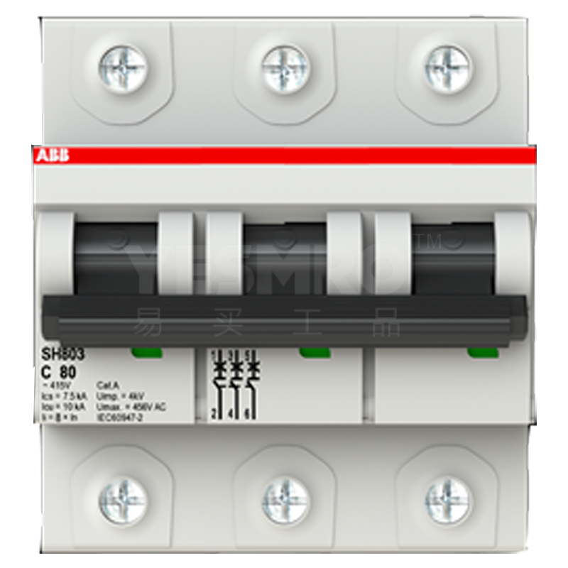 ABB （ABB 低压配电） SH803-C80 【产品名称】微型断路器；【极数】3P；【脱扣特性】C；【额定工作电压】240/415V；【额定工作电流】80A 10255012 UM9838 ...